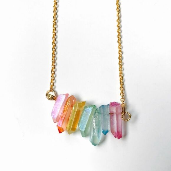 Bondhu | Jewelry | Natural Crystal Quartz Rainbow Necklace Nwt | Poshmark